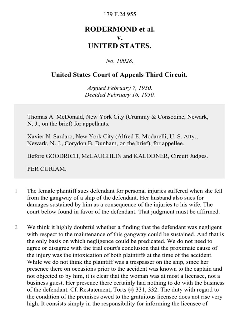 Rodermond v. United States, 179 F.2d 955, 3rd Cir. (1950) | PDF