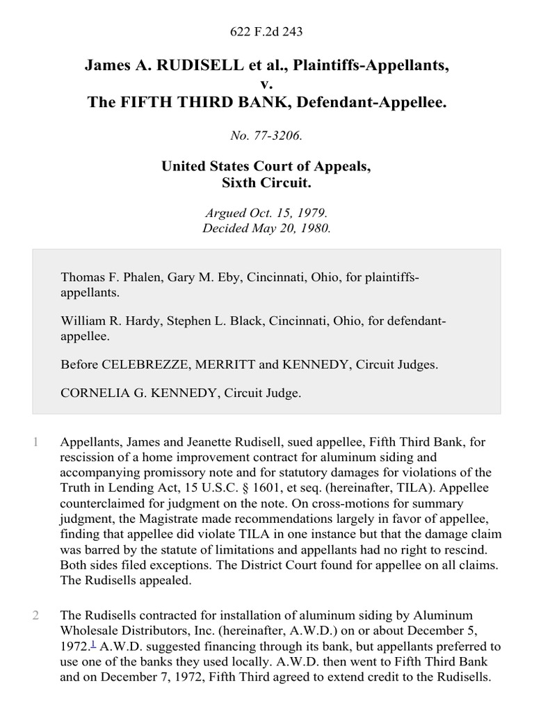 James A. Rudisell v. The Fifth Third Bank, 622 F.2d 243, 3rd Cir. (1980 ...