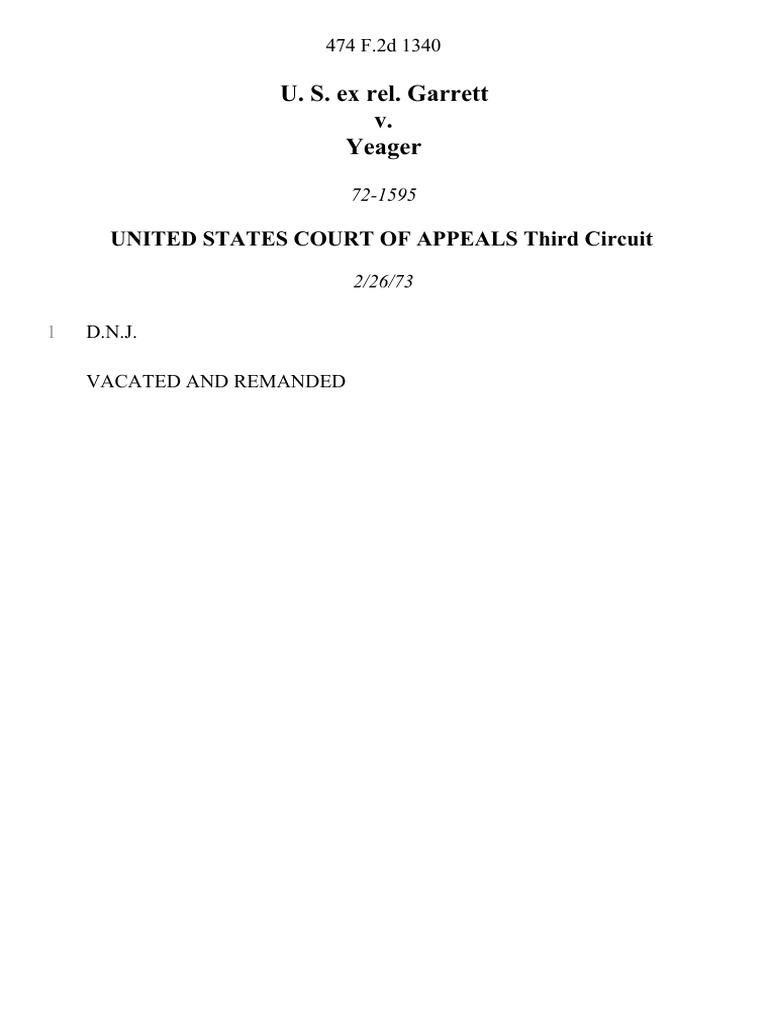 U. S. Ex Rel. Garrett v. Yeager, 474 F.2d 1340, 3rd Cir. (1973) | PDF
