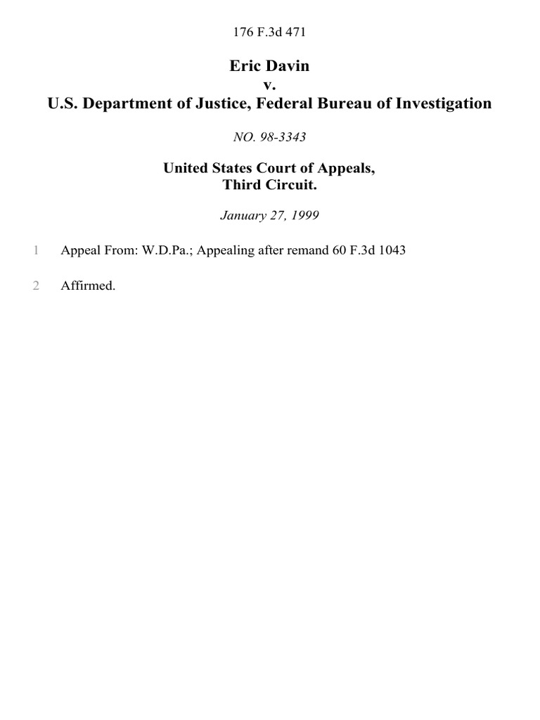 Eric Davin v. U.S. Department of Justice, Federal Bureau of ...