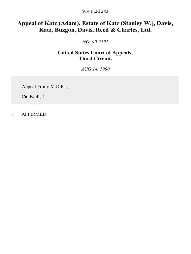Appeal of Katz (Adam), Estate of Katz (Stanley W.), Davis, Katz, Buzgon ...