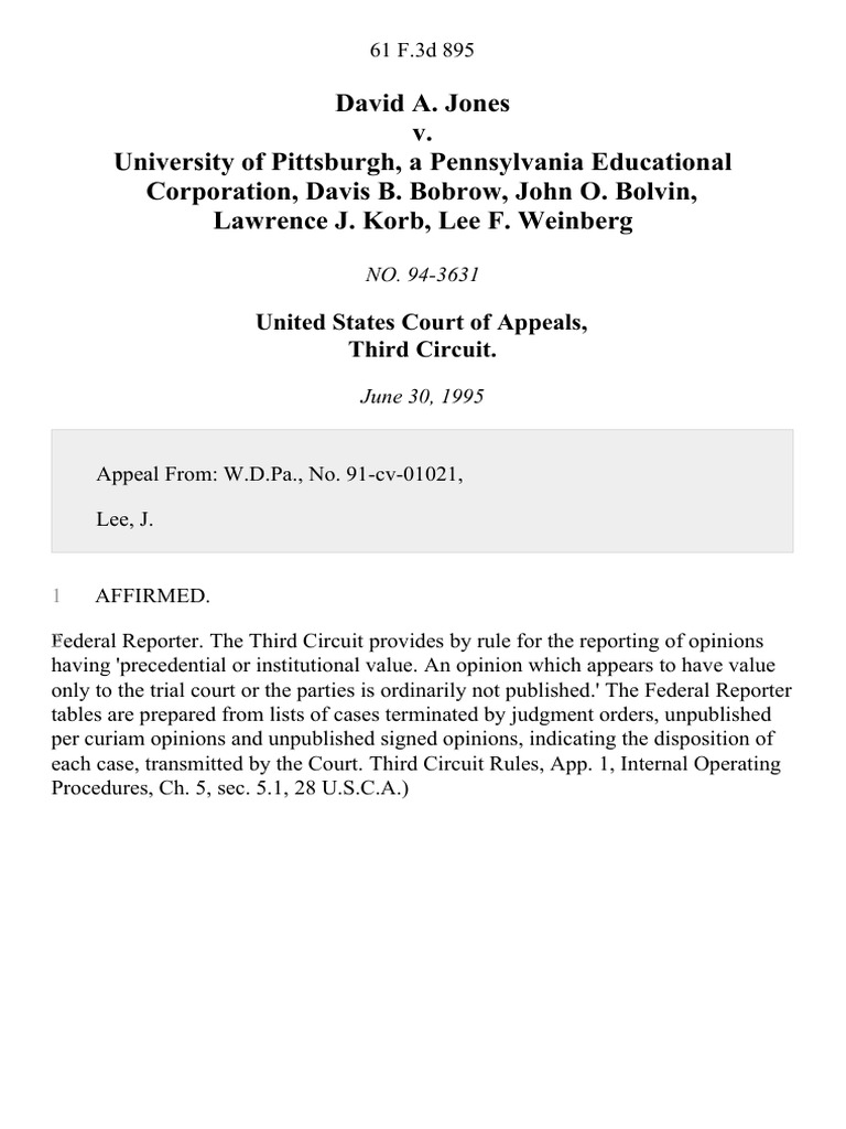 David A. Jones v. University of Pittsburgh, A Pennsylvania Educational ...