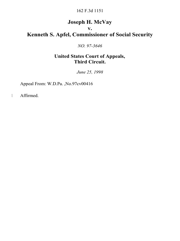 Joseph H. McVay v. Kenneth S. Apfel, Commissioner of Social Security ...