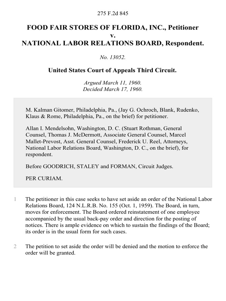 Food Fair Stores v. NLRB Case Summary | PDF | Law
