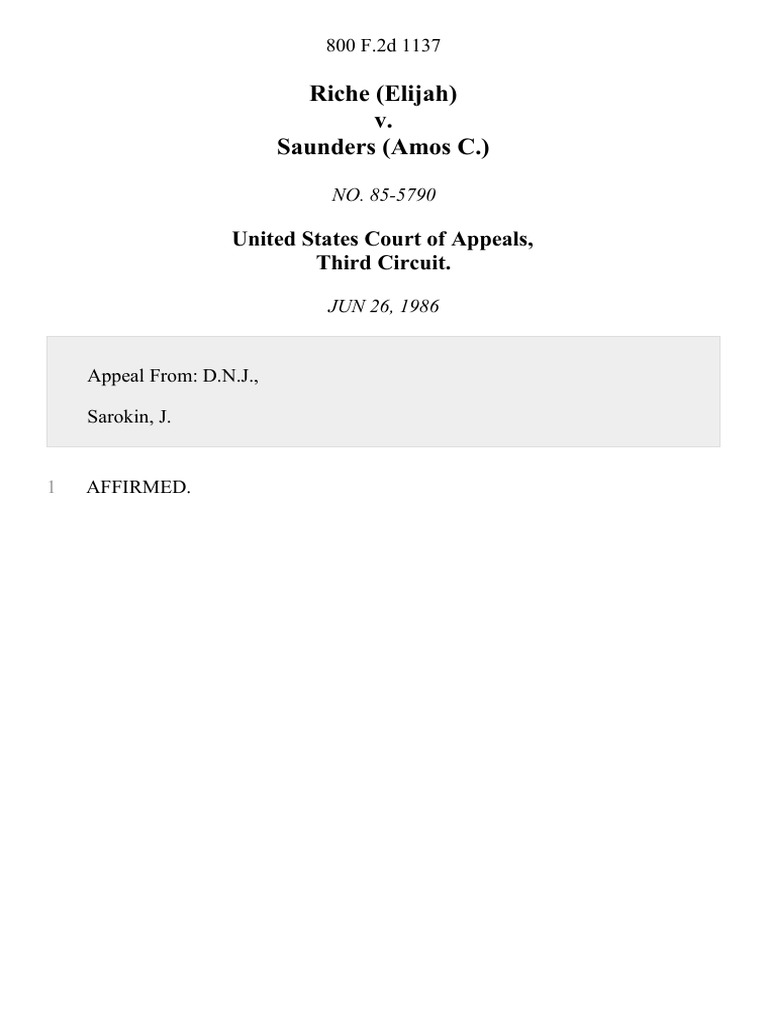 Riche (Elijah) v. Saunders (Amos C.), 800 F.2d 1137, 3rd Cir. (1986) | PDF