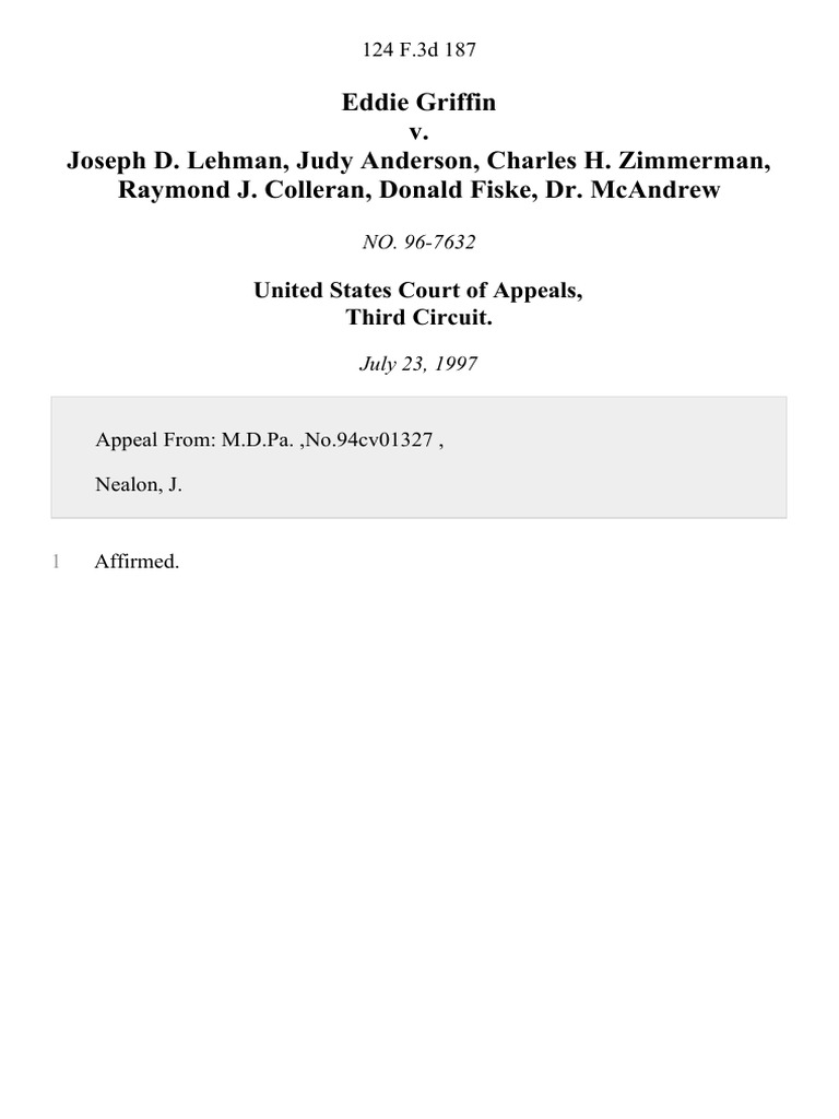 Eddie Griffin V. Joseph D. Lehman, Judy Anderson, Charles H. Zimmerman ...