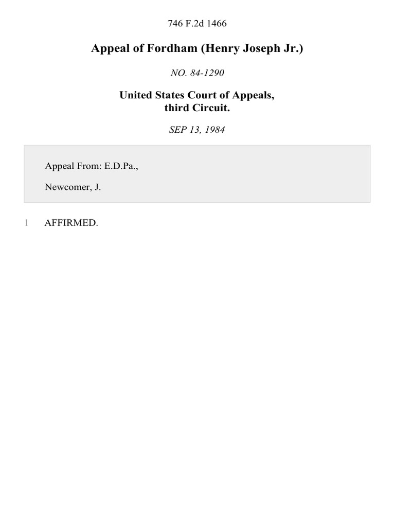 Appeal of Fordham (Henry Joseph JR.), 746 F.2d 1466, 3rd Cir. (1984) | PDF