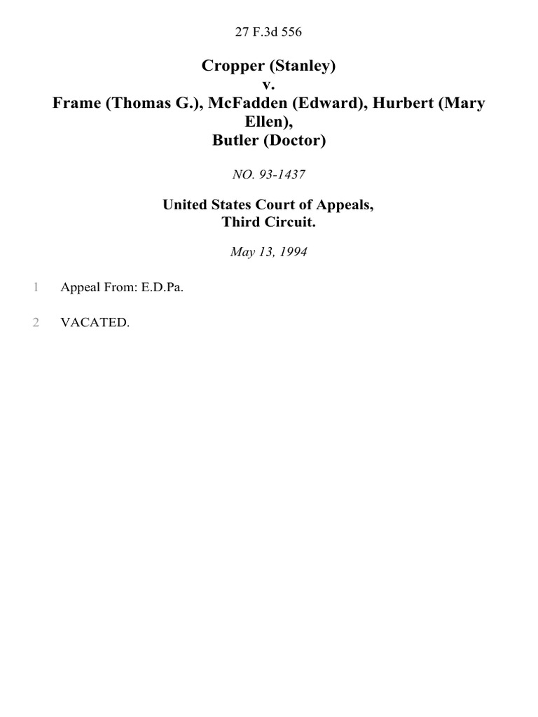 Cropper (Stanley) v. Frame (Thomas G.), McFadden (Edward), Hurbert ...