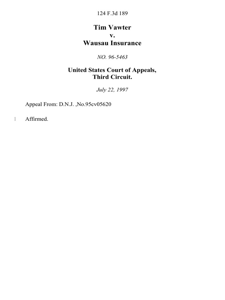 Tim Vawter v. Wausau Insurance, 124 F.3d 189, 3rd Cir. (1997) | PDF