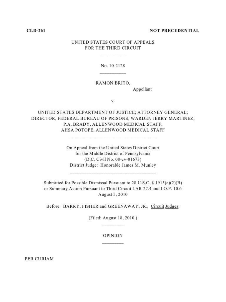 Ramon Brito v. US Dept of Justice, 3rd Cir. (2010) | Download Free PDF ...