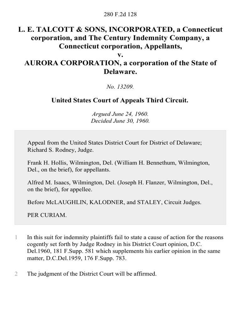 L. E. Talcott & Sons, Incorporated, a Connecticut Corporation, and the ...