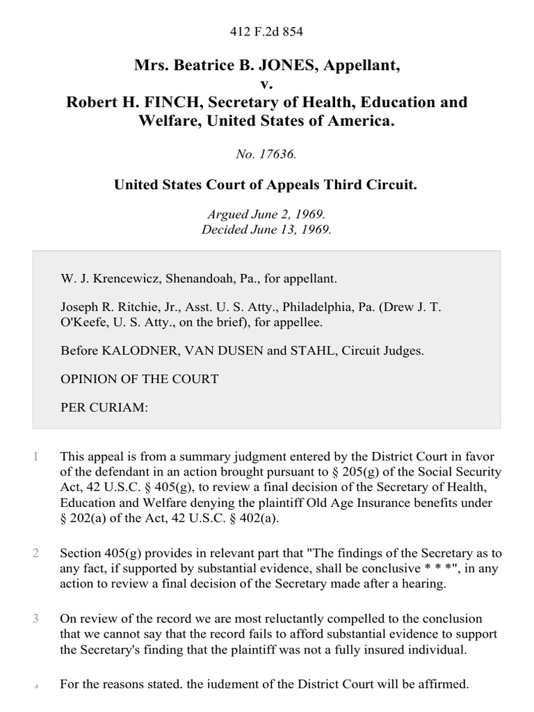 Mrs. Beatrice B. Jones v. Robert H. Finch, Secretary of Health ...