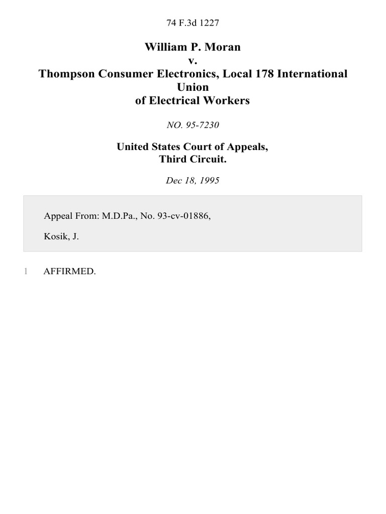 Moran v. Thompson Electronics Appeal | PDF
