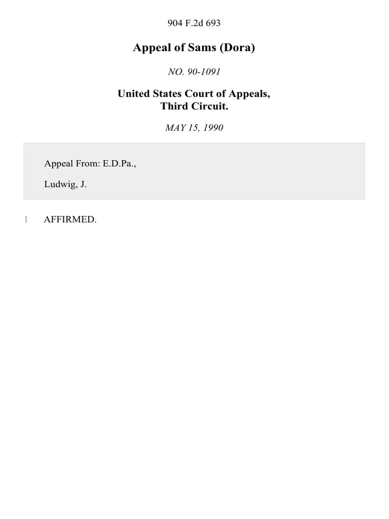 Appeal of Sams (Dora), 904 F.2d 693, 3rd Cir. (1990) | PDF