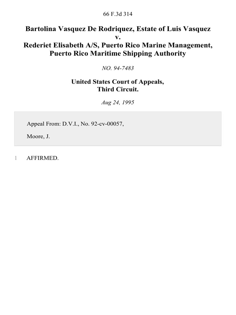 Bartolina Vasquez de Rodriquez, Estate of Luis Vasquez v. Rederiet Elisabeth A/s, Puerto Rico ...