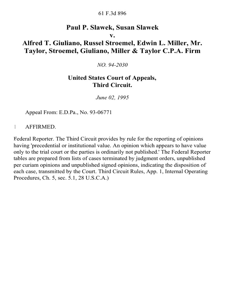 Paul P. Slawek, Susan Slawek v. Alfred T. Giuliano, Russel Stroemel ...