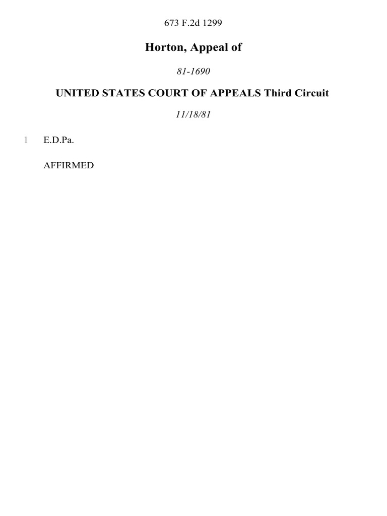 Horton, Appeal Of, 673 F.2d 1299, 3rd Cir. (1981) | PDF | Law