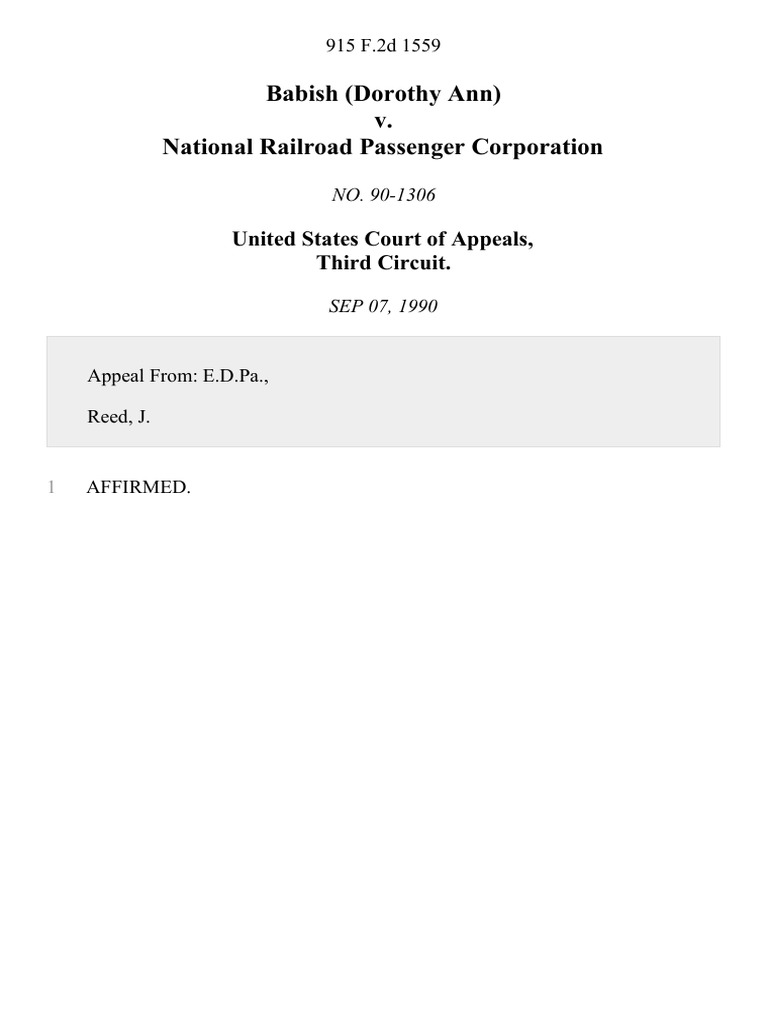 Babish (Dorothy Ann) v. National Railroad Passenger Corporation, 915 F ...