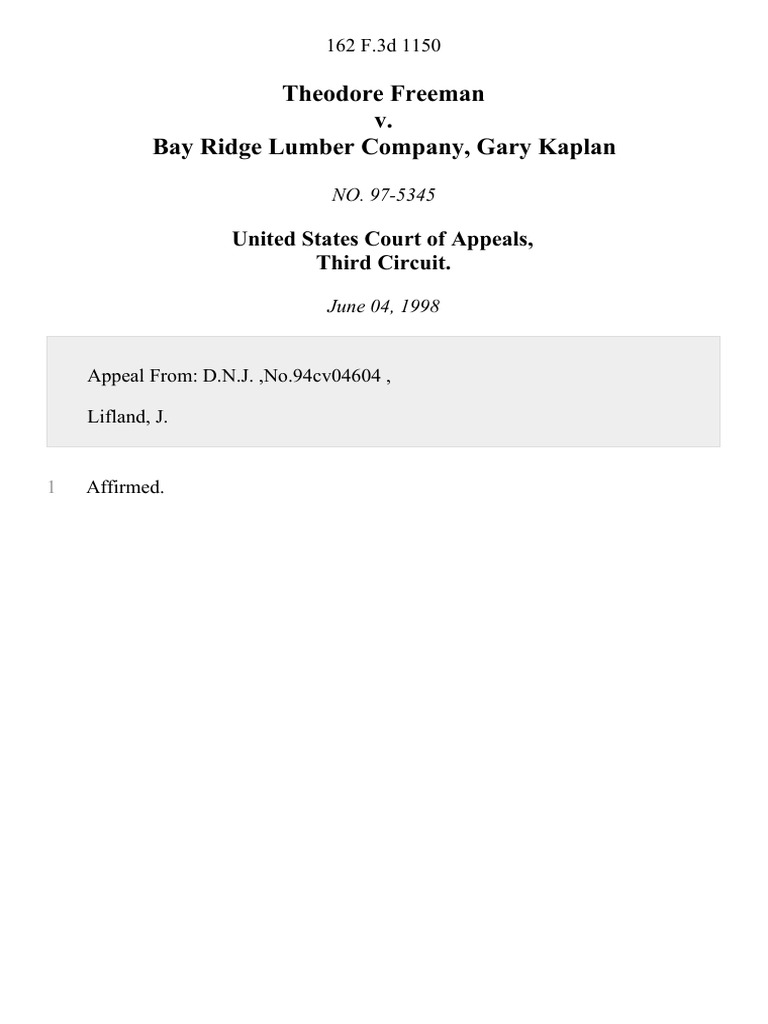 Theodore Freeman v. Bay Ridge Lumber Company, Gary Kaplan, 162 F.3d ...