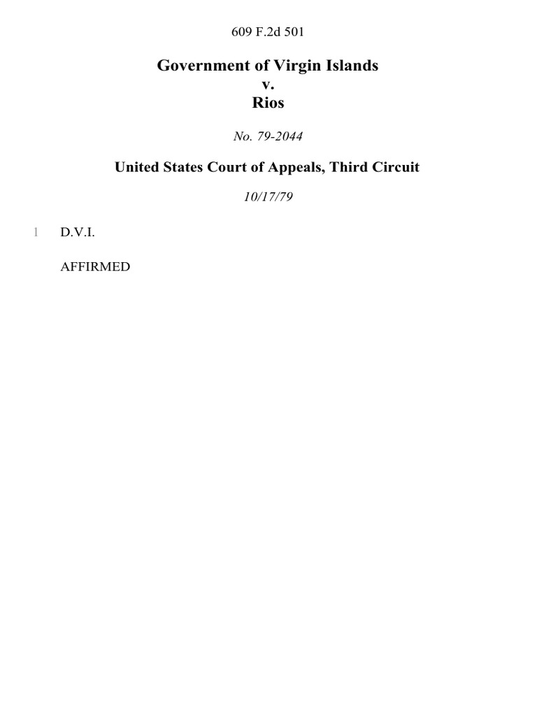 Government of Virgin Islands v. Rios, 609 F.2d 501, 3rd Cir. (1979) | PDF