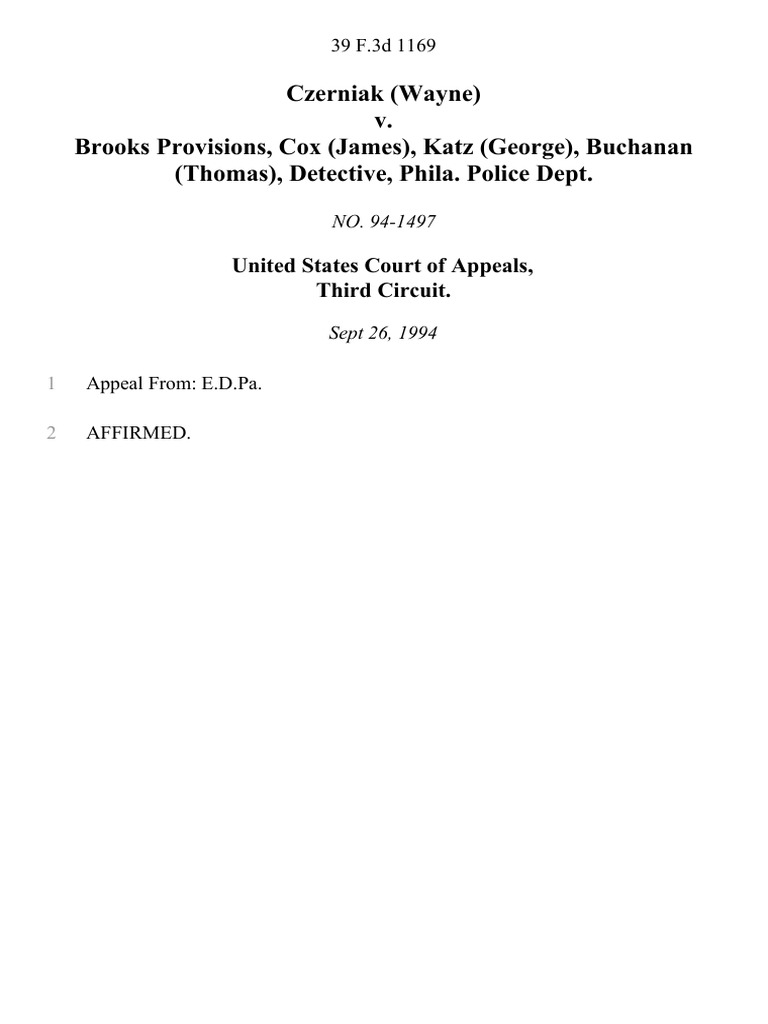 Czerniak (Wayne) v. Brooks Provisions, Cox (James), Katz (George ...