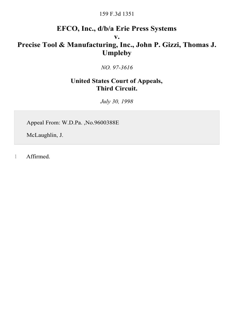 Legal Appeal Outcome: EFCO vs. Precise Tool | PDF | Law