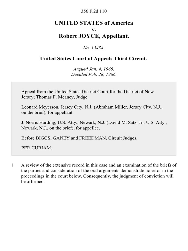 United States v. Robert Joyce, 356 F.2d 110, 3rd Cir. (1966) | PDF