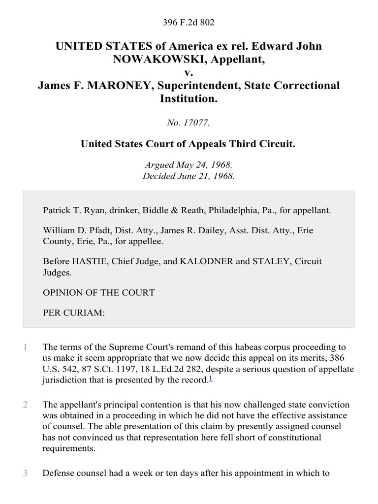 UNITED STATES of America Ex Rel. Edward John NOWAKOWSKI, Appellant, v ...