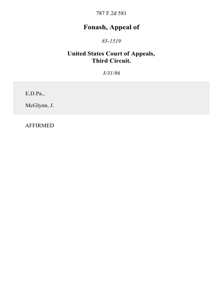 Fonash, Appeal Of, 787 F.2d 581, 3rd Cir. (1986) | PDF | United States ...