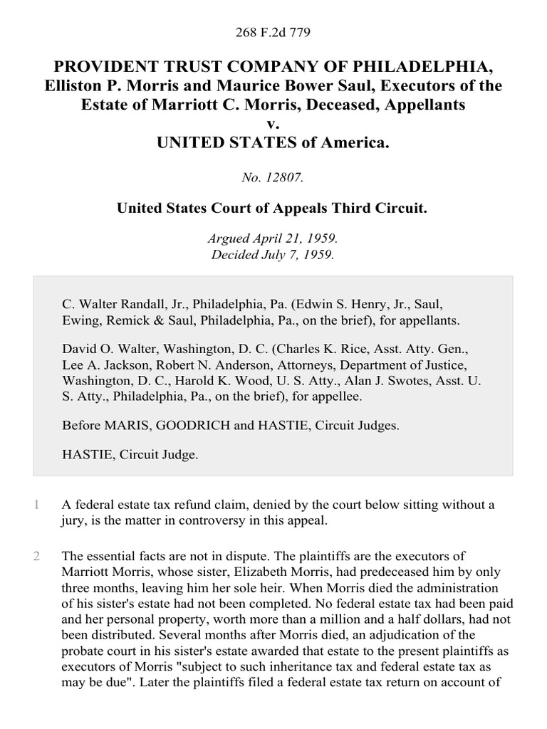 Provident Trust Company of Philadelphia, Elliston P. Morris and Maurice ...