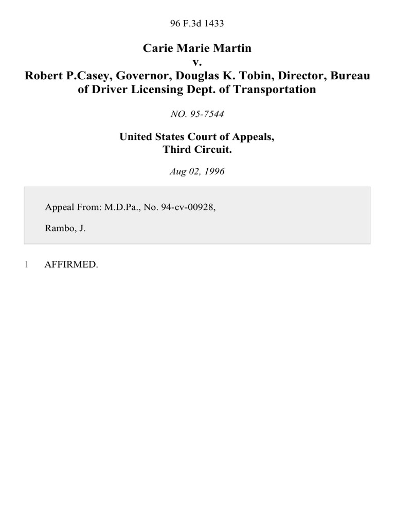 Carie Marie Martin v. Robert P.Casey, Governor, Douglas K. Tobin ...