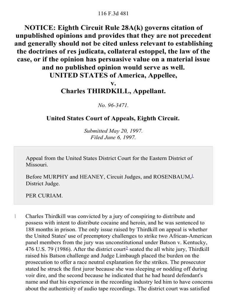 Eighth Circuit Affirms Thirdkill Conviction | PDF | Politics | Social ...