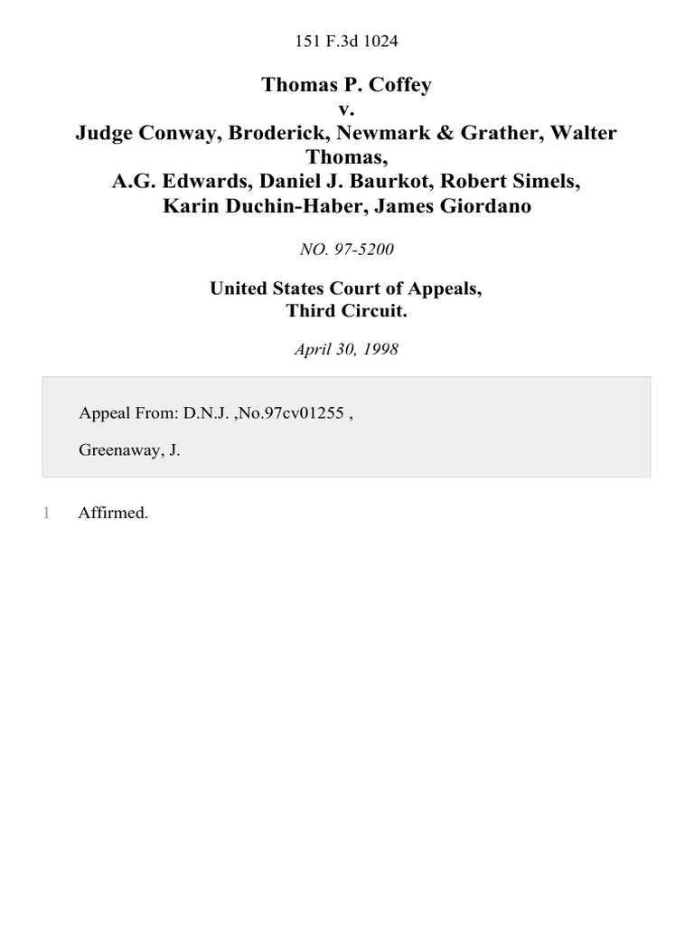 Thomas P. Coffey v. Judge Conway, Broderick, Newmark & Grather, Walter ...