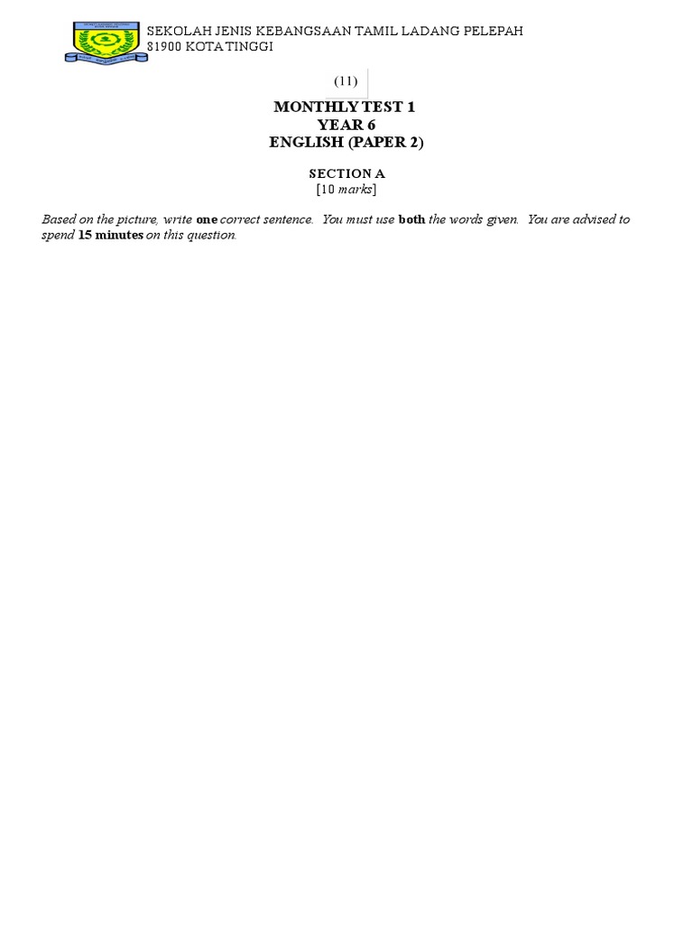 Monthly Test Bi (Paper 2) Year 6 | PDF