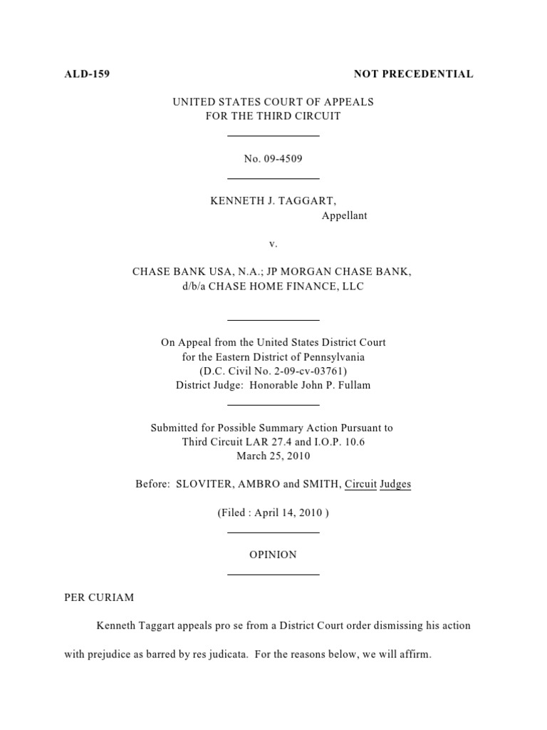 Kenneth Taggart v. Chase Bank USA NA, 3rd Cir. (2010) | PDF | Lawsuit ...