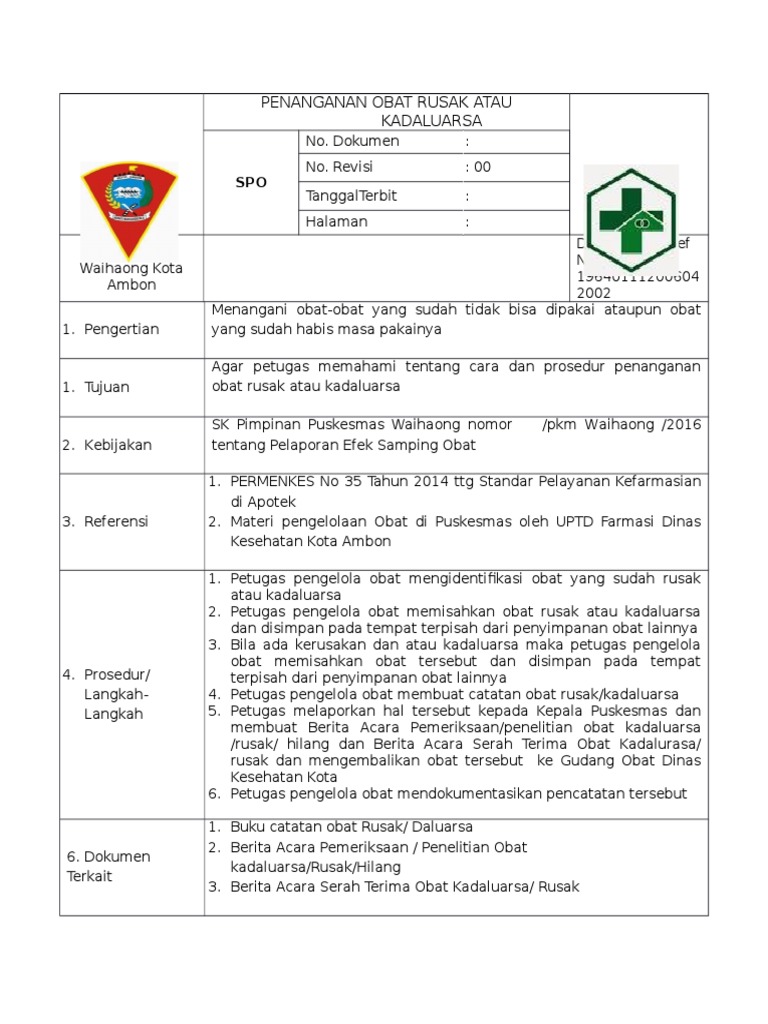 Sop Penanganan Obat Rusak Atau Kadaluarsa