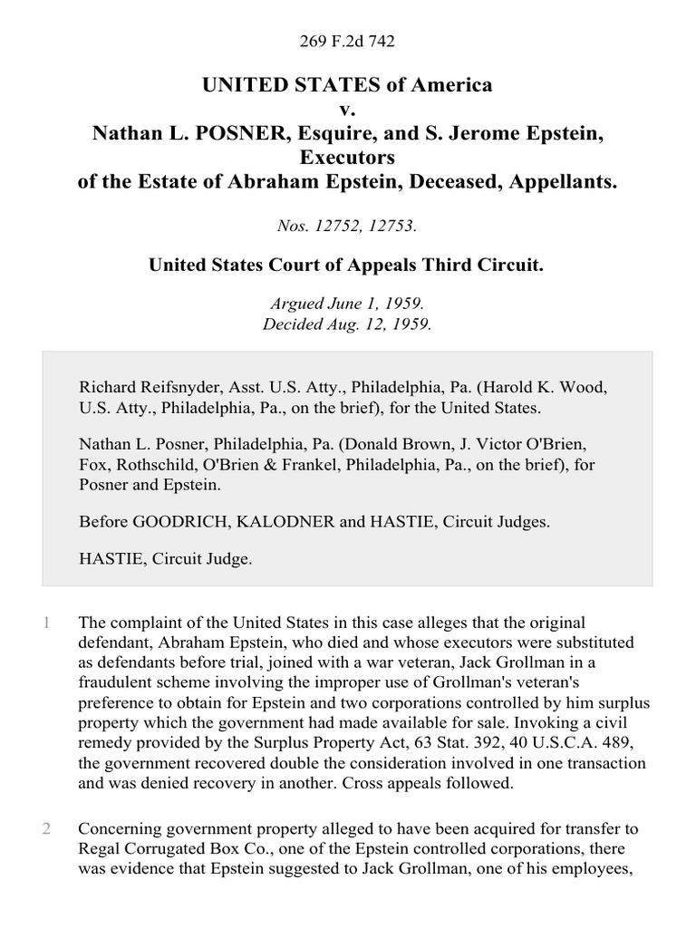 UNITED STATES of America v. Nathan L. POSNER, Esquire, and S. Jerome ...