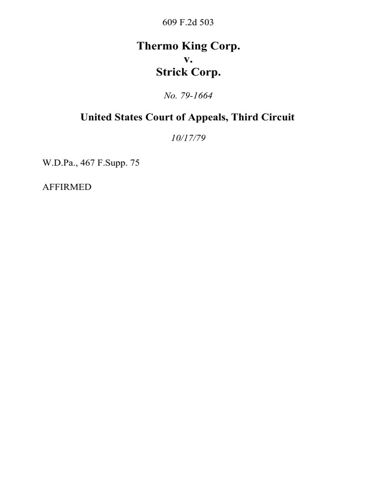 Thermo King Corp. v. Strick Corp, 609 F.2d 503, 3rd Cir. (1979) | PDF