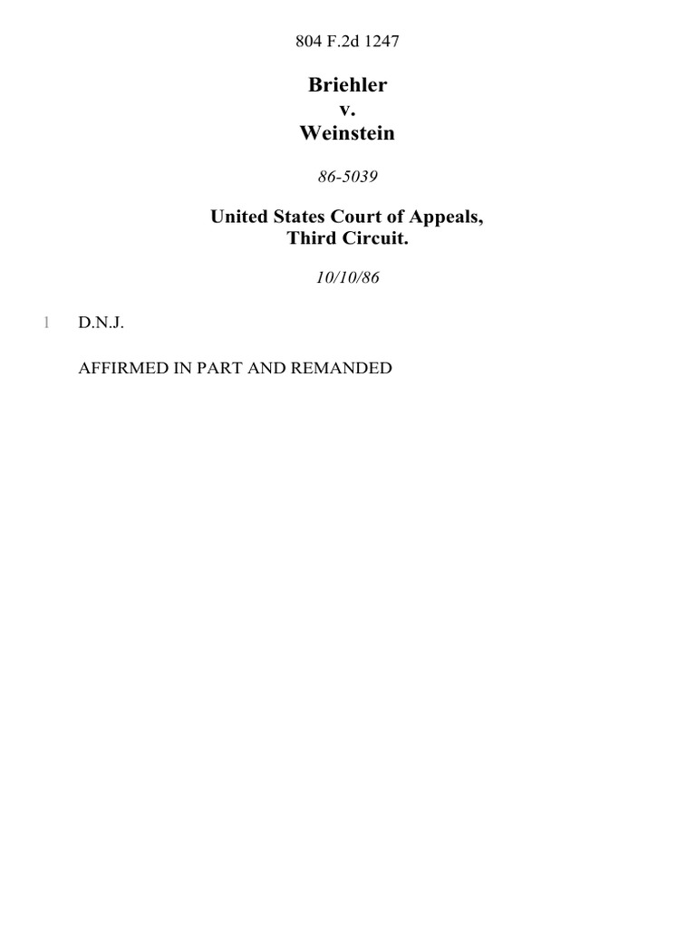 Briehler v. Weinstein, 804 F.2d 1247, 3rd Cir. (1986) | PDF