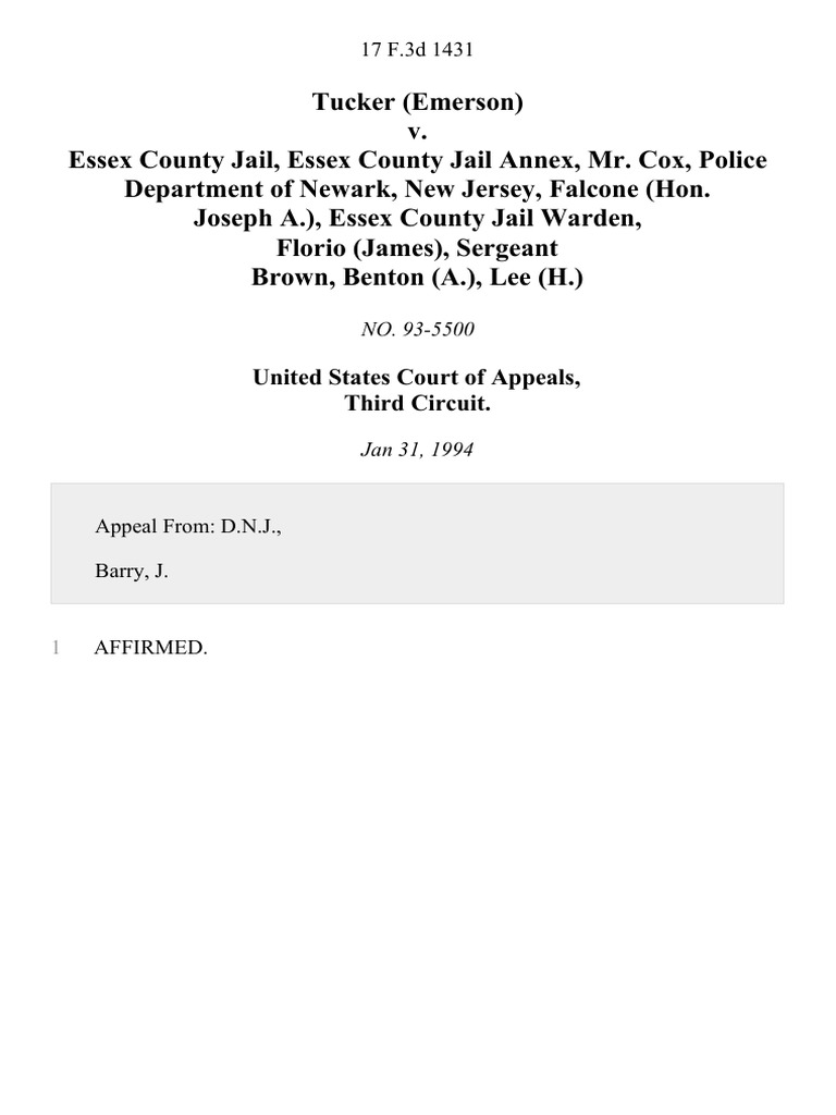 Tucker v. Essex County Jail Appeal | PDF