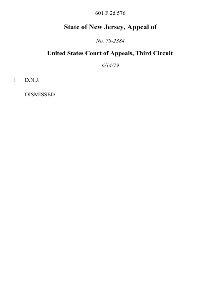 State of New Jersey, Appeal Of, 601 F.2d 576, 3rd Cir. (1979) | PDF