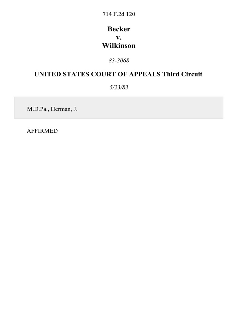 Becker v. Wilkinson, 714 F.2d 120, 3rd Cir. (1983) | PDF