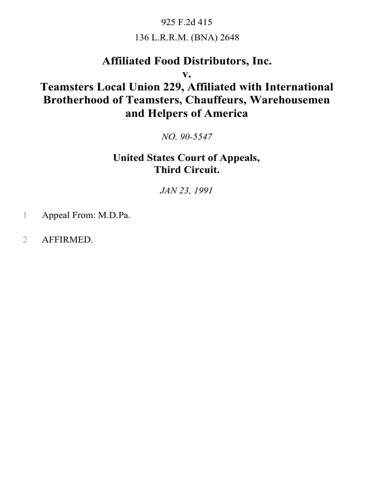 Affiliated Food Distributors, Inc. v. Teamsters Local Union 229 ...