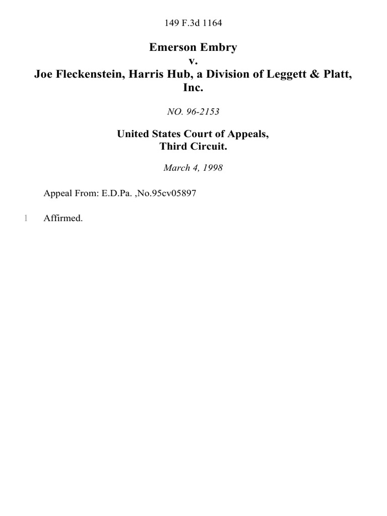 Emerson Embry v. Joe Fleckenstein, Harris Hub, A Division of Leggett ...