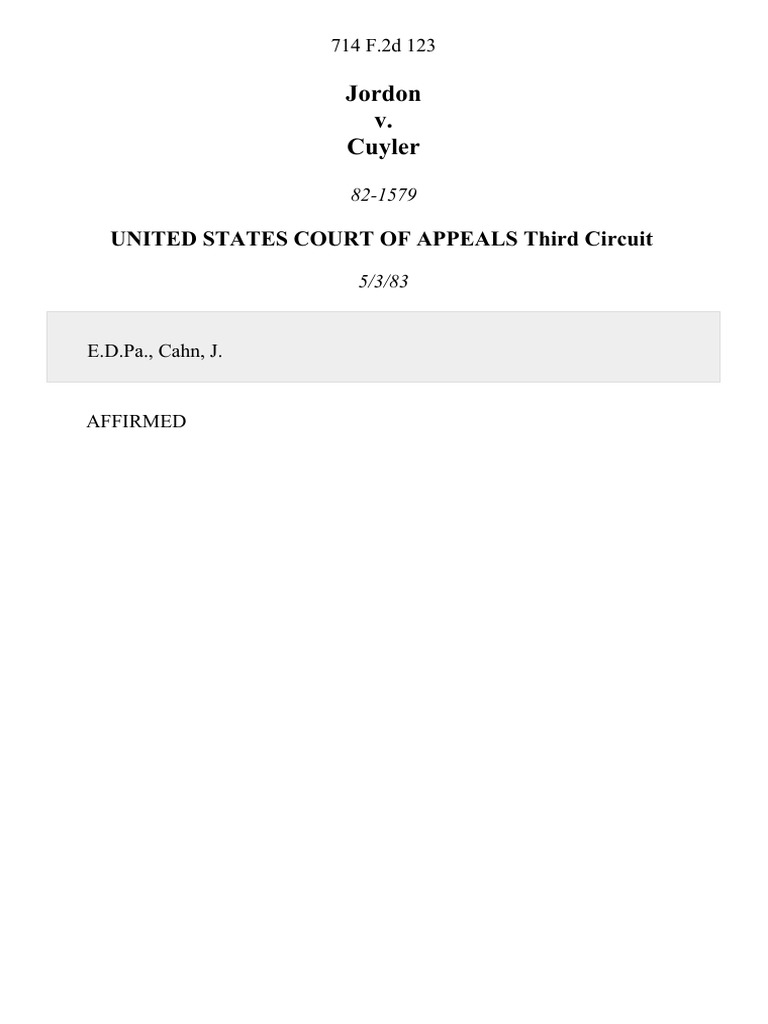 Jordon v. Cuyler, 714 F.2d 123, 3rd Cir. (1983) | PDF