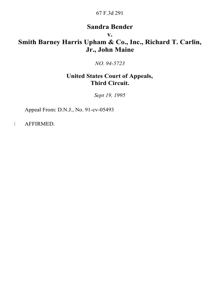 Sandra Bender v. Smith Barney Harris Upham & Co., Inc., Richard T ...