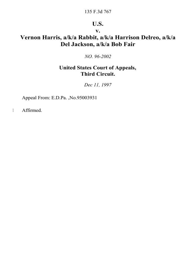 United States v. Vernon Harris, A/K/A Rabbit, A/K/A Harrison Delreo, A ...