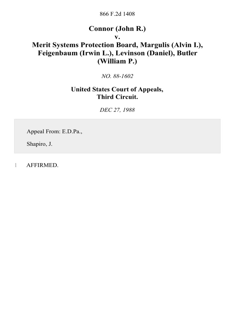 Connor (John R.) v. Merit Systems Protection Board, Margulis (Alvin I ...