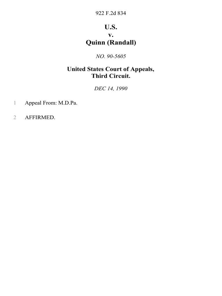 United States v. Quinn (Randall), 922 F.2d 834, 3rd Cir. (1990) | PDF