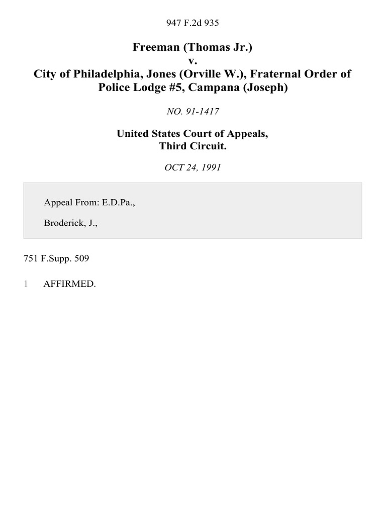 Freeman (Thomas JR.) v. City of Philadelphia, Jones (Orville W ...